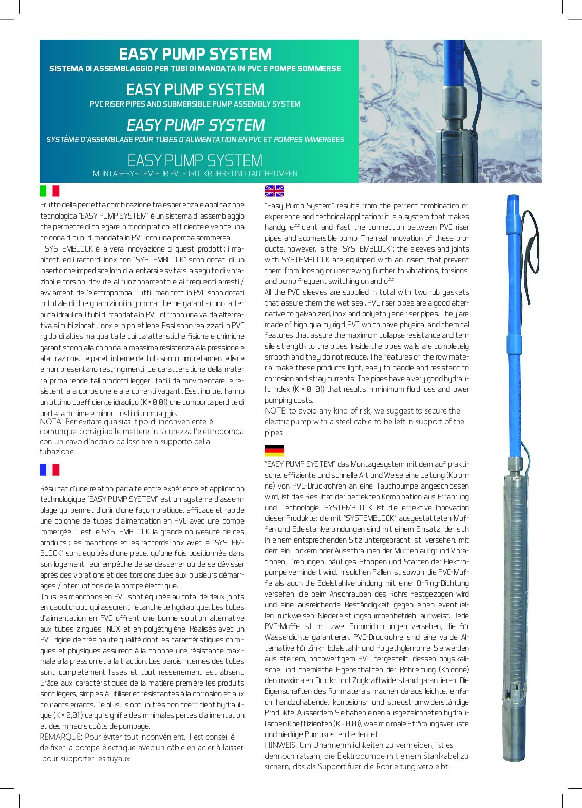 EASY-PUMP-SYSTEM – Pancera Tubi – Tubi e filtri per pozzi artesiani